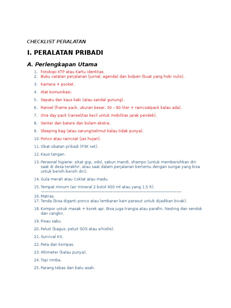 Checklist Peralatan | PDF