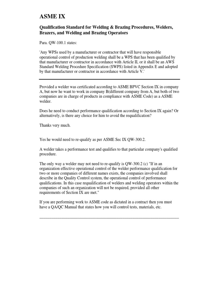 ASME IX Welding & Brazing Qualification Guide | PDF