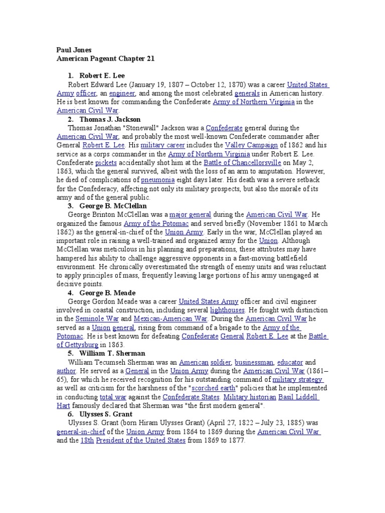 Paul Jones American Pageant Chapter 21 1. Robert E. Lee | PDF | Battle ...