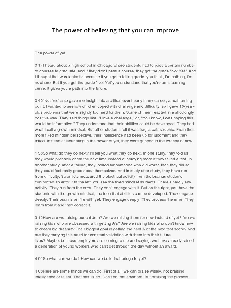 The Power of Believing That You Can Improve | PDF | Mindset ...