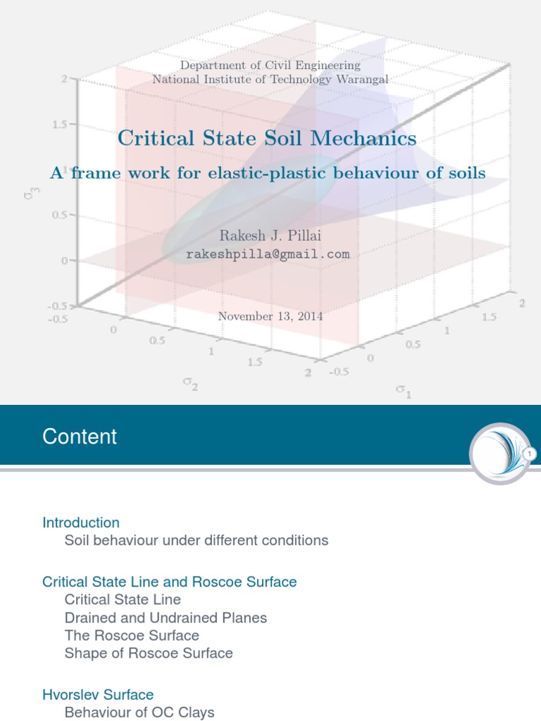 Critical State Soil Mechanics: A Frame Work For Elastic-Plastic ...