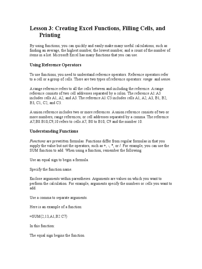 Excel 2007 Lesson 3 | PDF | Page Layout | Microsoft Excel