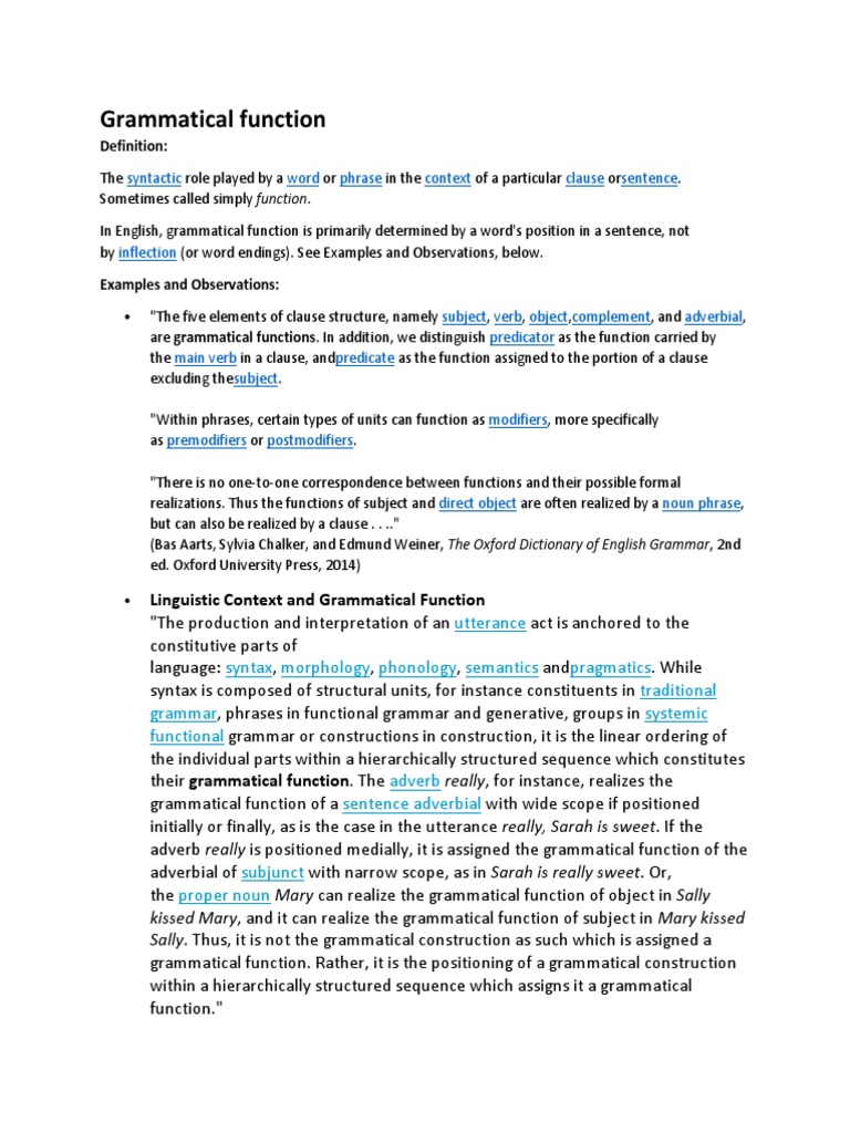 Grammatical Function | Phrase | Syntax