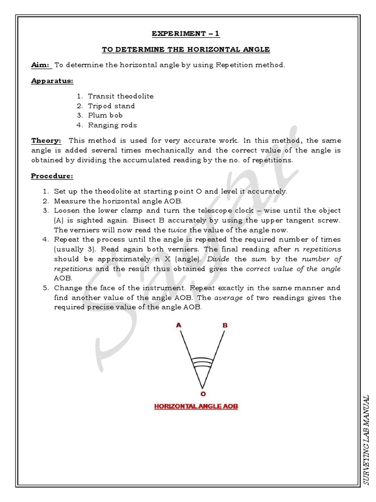 Surveying Lab Manual: Practical Experiments | PDF | Surveying | Angle