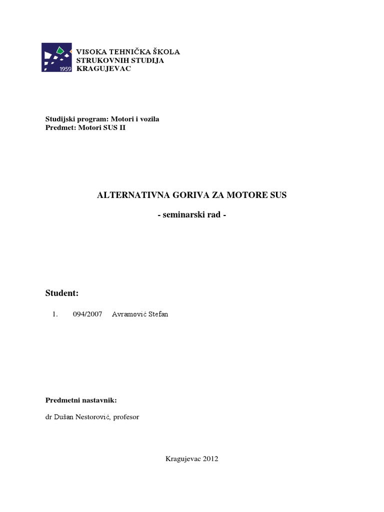 Seminarski Rad Iz Motora SUS 2 | PDF