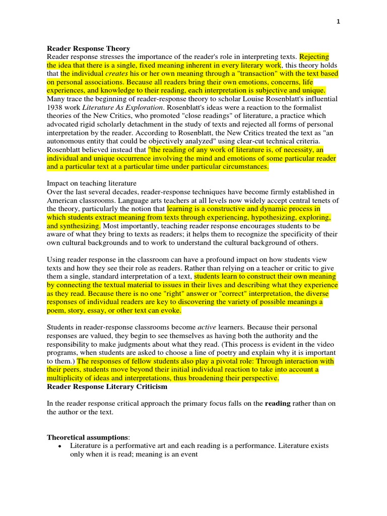 Reader Response Theory | PDF | Interpretation (Philosophy) | Semiotics