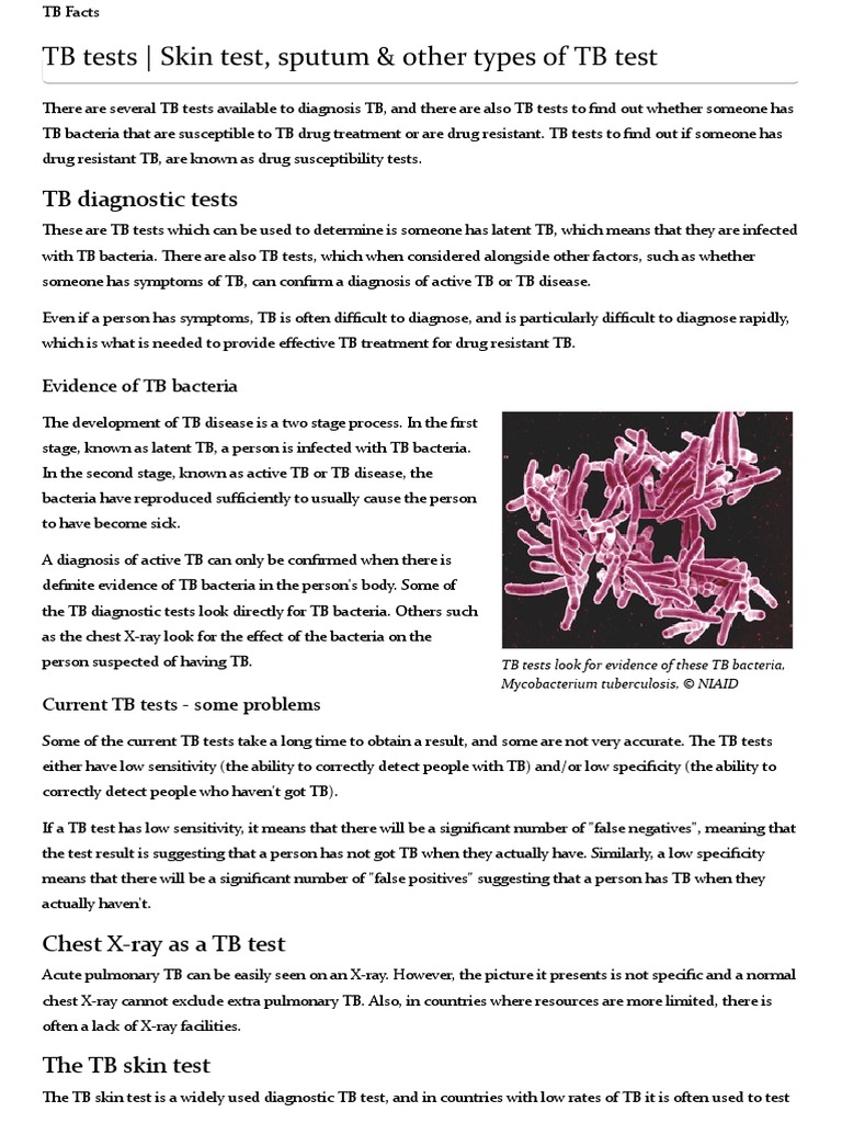 TB Tests - Skin Test, Sputum & Other Types of TB Test | PDF ...