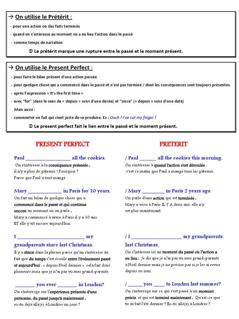 Present Perfect vs Preterit - Lesson, examples & exercises