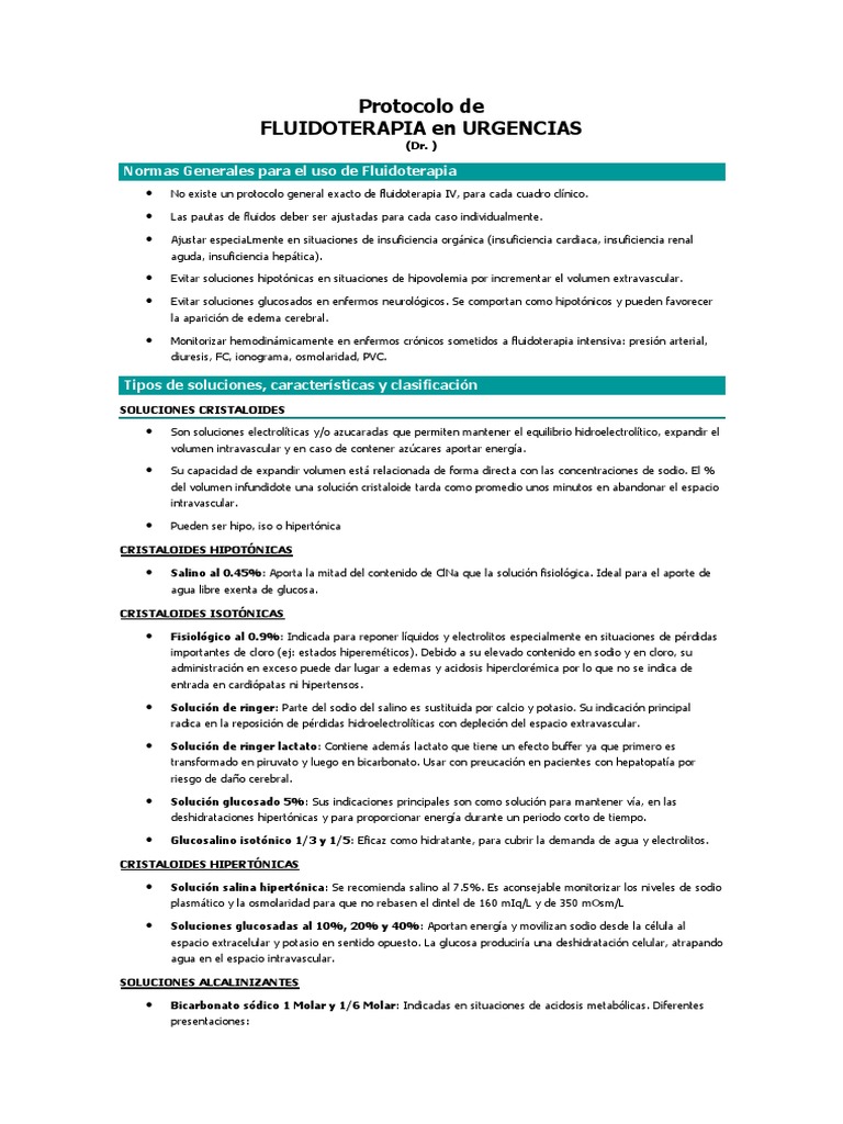Protocolo Fluidoterapia en Urgencias | PDF