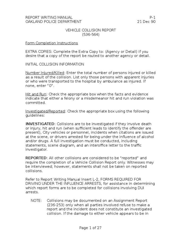 Oakland Police Vehicle Collision Report Guide | PDF | Traffic Collision ...