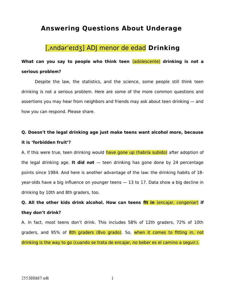 Answering Questions About Underage Drinking | PDF | Minor (Law ...