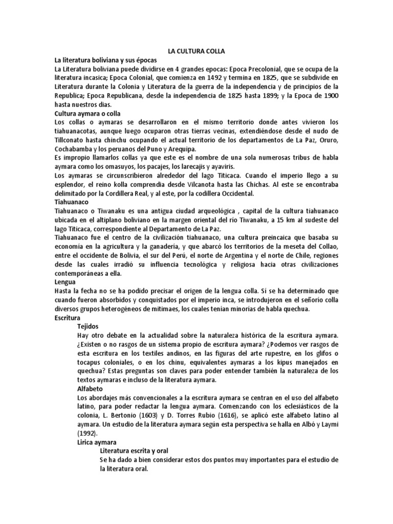 Cultura Colla en Bolivia: Orígenes y Lengua | PDF | Bolivia | Personas