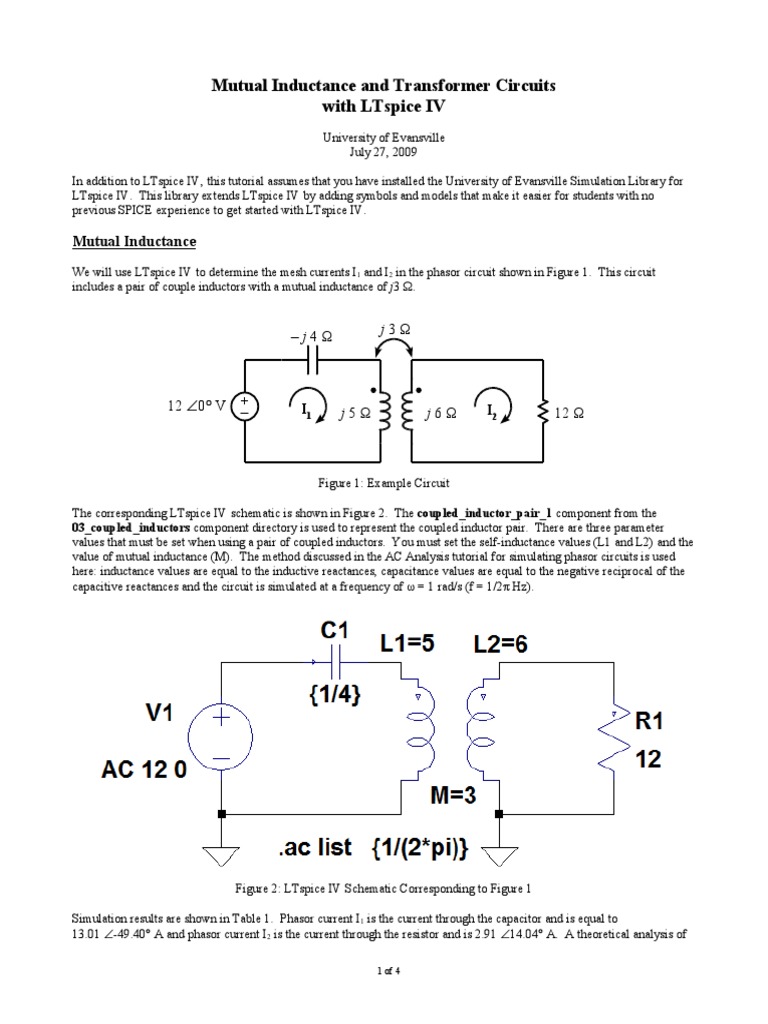 Mutual Inductance and Transformer Circuits With Ltspice Iv | Download ...