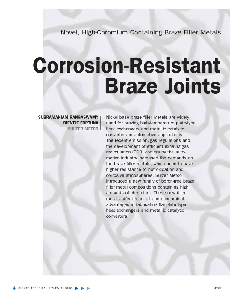 Corrosion-Resistant Braze Joints: Novel, High-Chromium Containing Braze ...