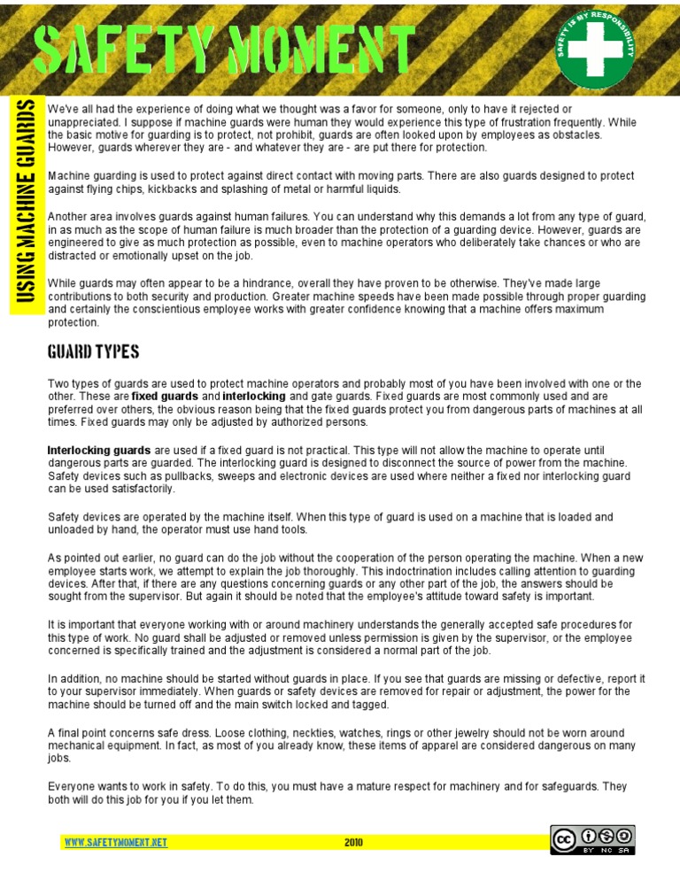 Safety Moment Use Machine Guarding | Machines | Clothing
