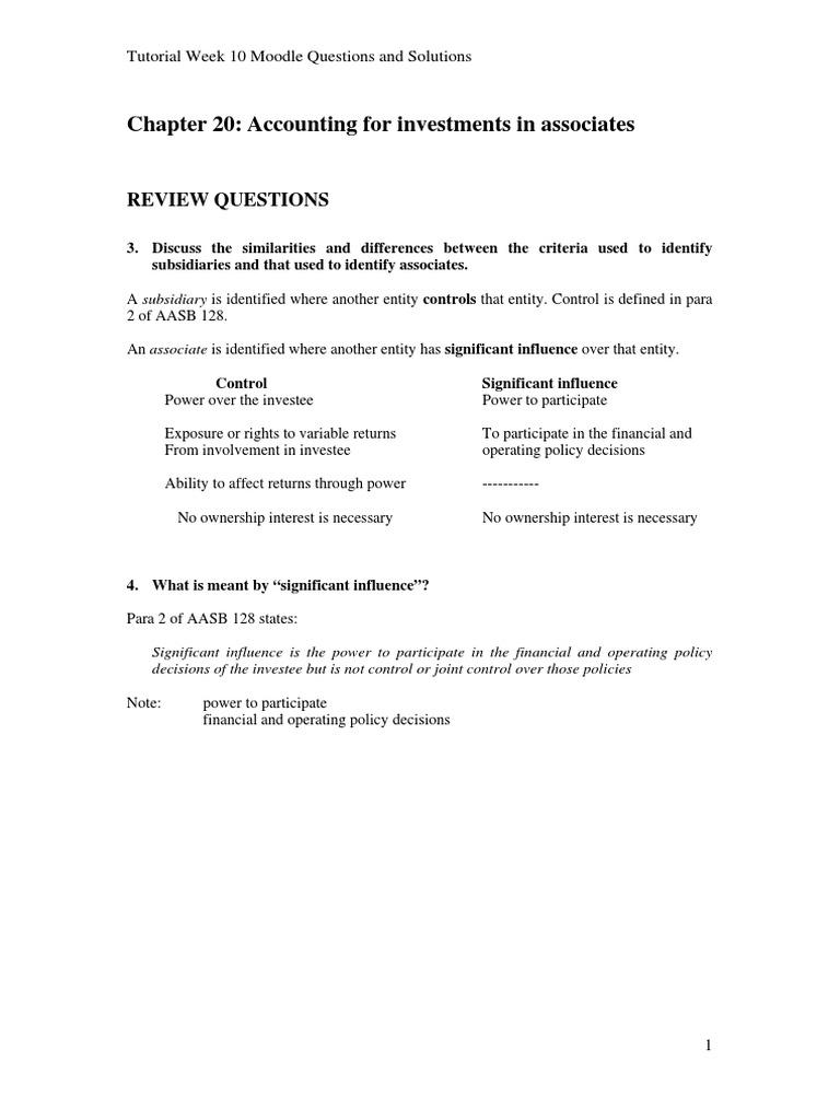 Chapter 20: Accounting For Investments in Associates: Review Questions ...