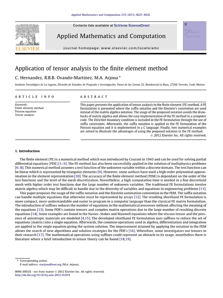 Application Tensor Analysis Fem | PDF | Partial Differential Equation | Finite Element Method