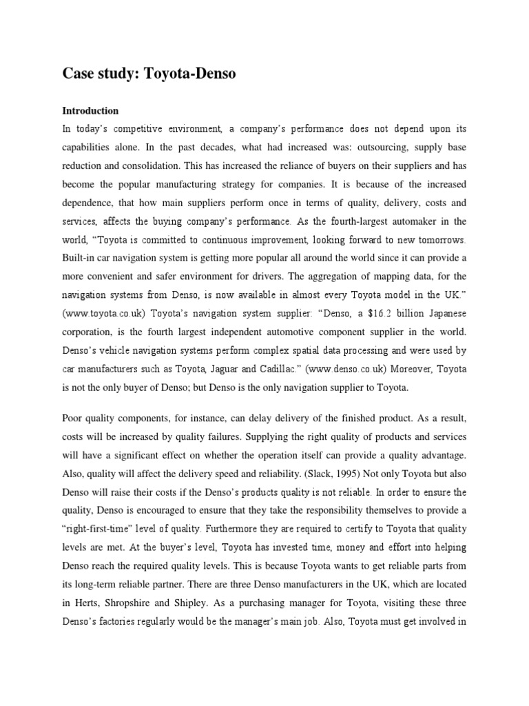 Case Study Denso-Toyota | PDF | Supply Chain | Toyota