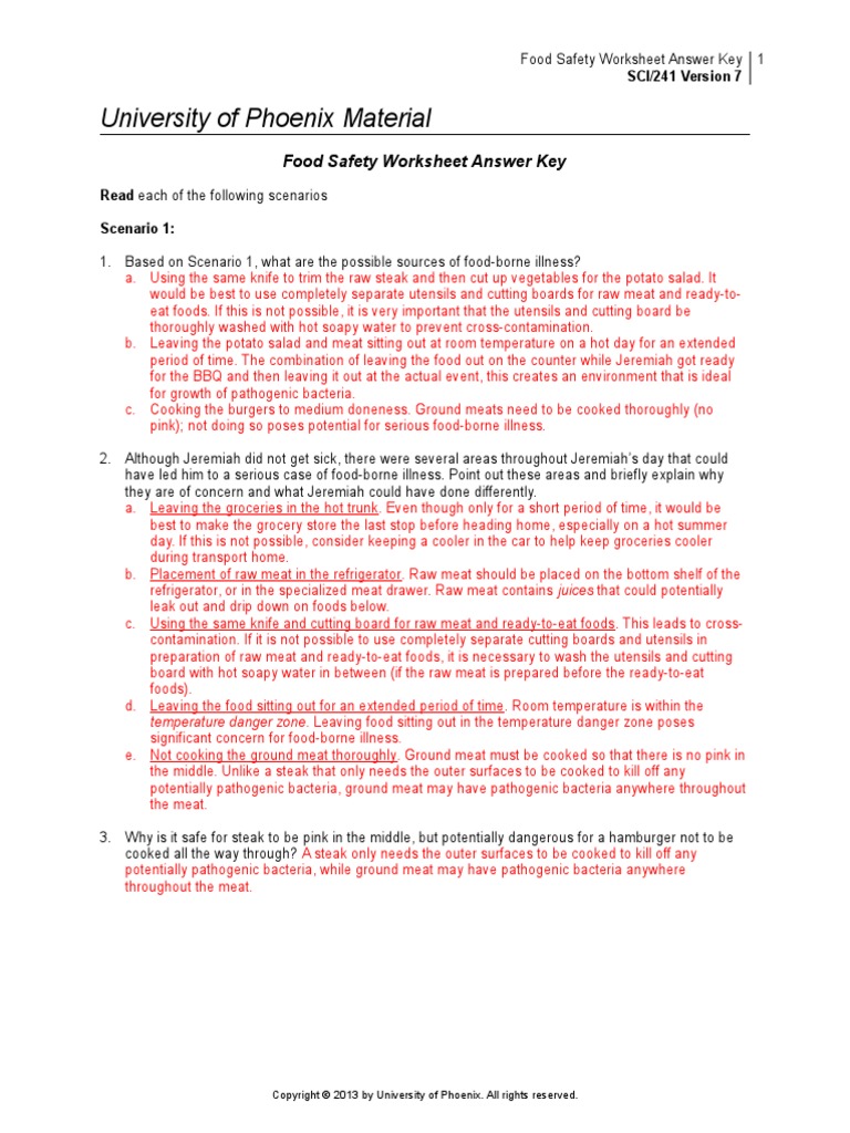 Food Safety Worksheet Answer Key | PDF | Foodborne Illness | Meat