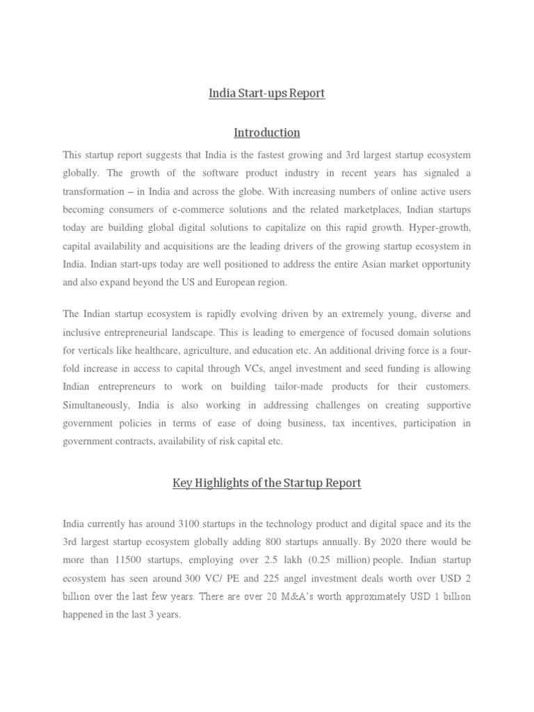 India Start-Ups Report | PDF | Startup Company | Small Business ...