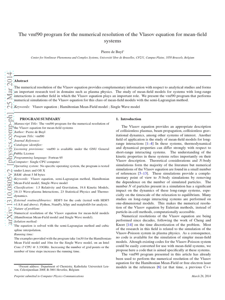 The vmf90 Program For The Numerical Resolution of The Vlasov Equation For Mean-Field Systems ...