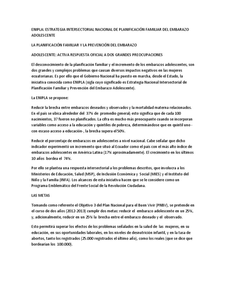 ENIPLA Plan Total | PDF | Embarazo en la adolescencia | Planificación ...