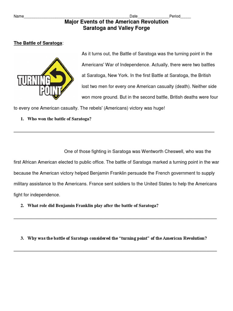 Saratoga and Valley Forge Reading | PDF