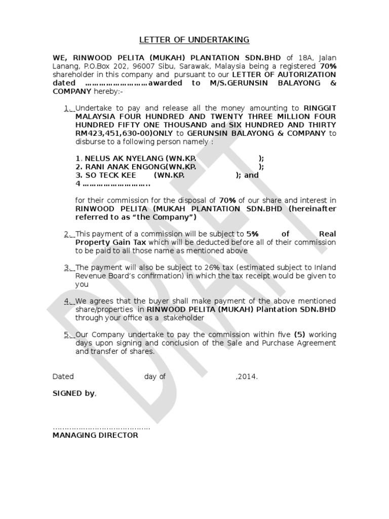Letter of Undertaking (Rindwood Mukah) | PDF | Taxes | Taxation