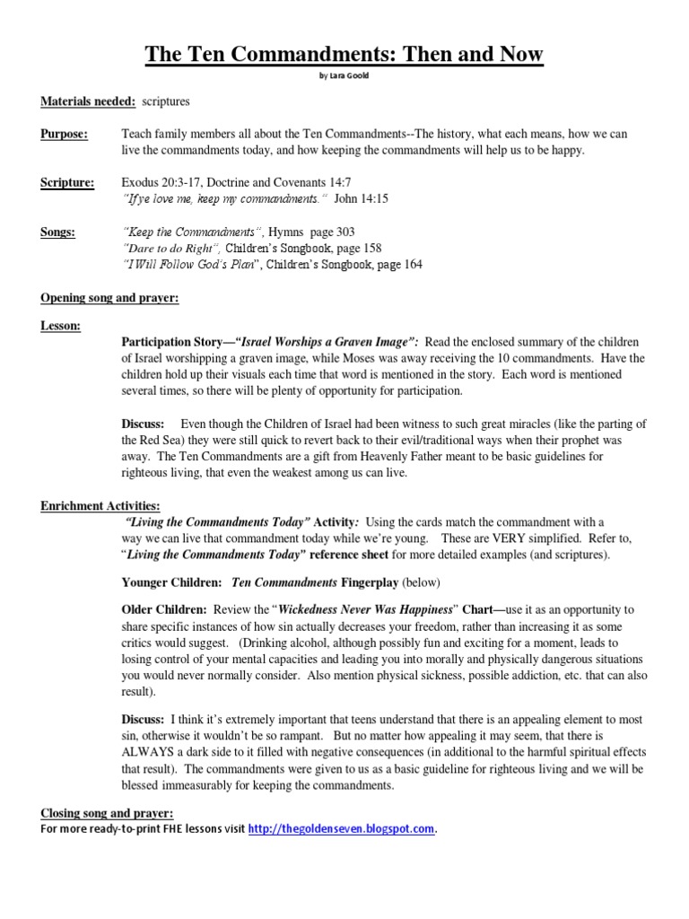 Ten Commandments FHE Lesson | PDF | Ten Commandments | Aaron