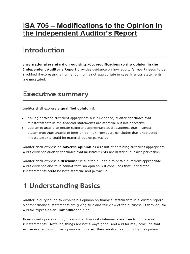 ISA 705 | Financial Audit | Auditor's Report