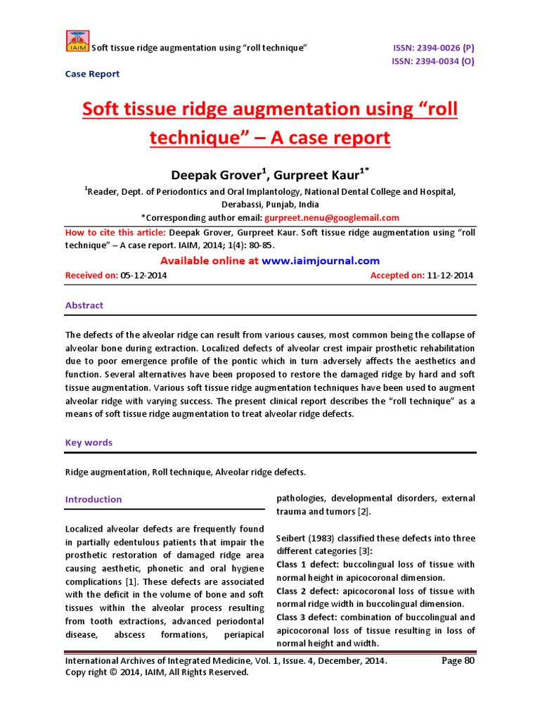 Soft Tissue Ridge Augmentation Using "Roll Technique" - A Case Report ...