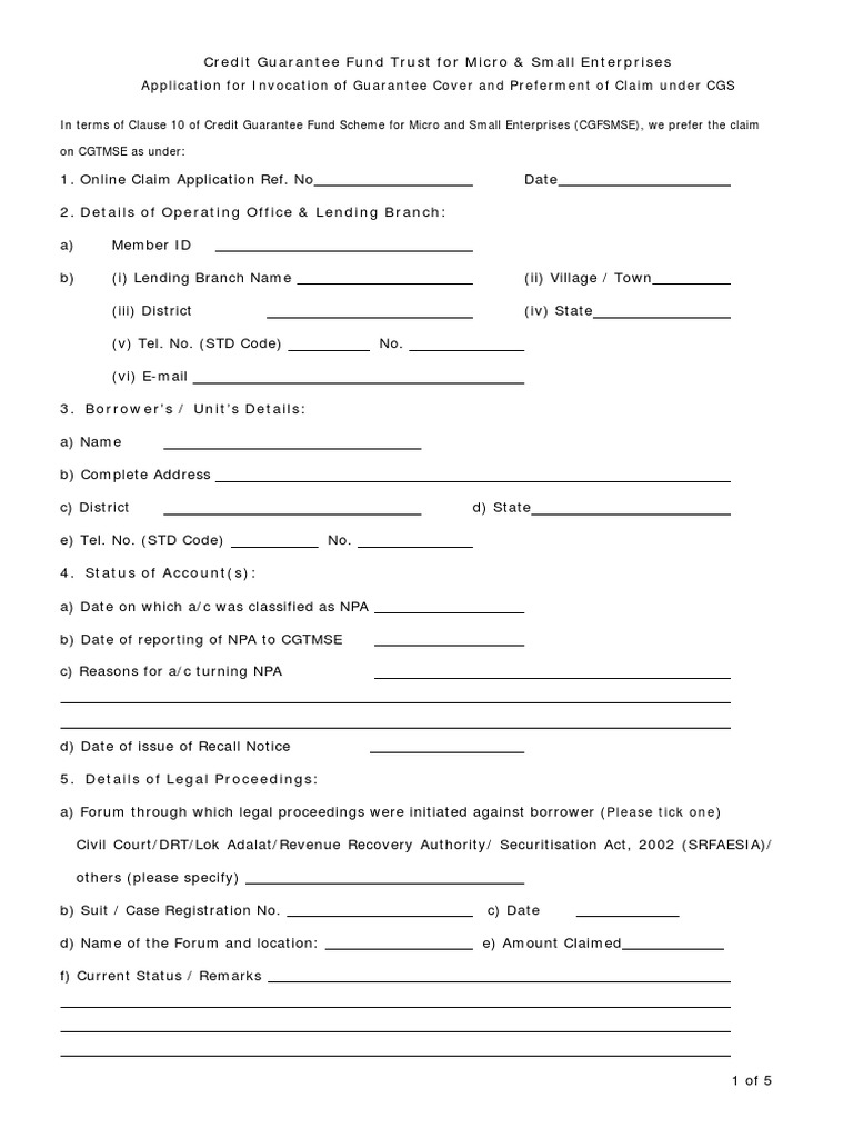 Claim Form New | PDF | Guarantee | Loans