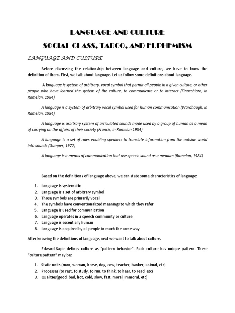 Language and Culture Social Class, Taboo, and Euphemism | PDF | Symbols | Communication