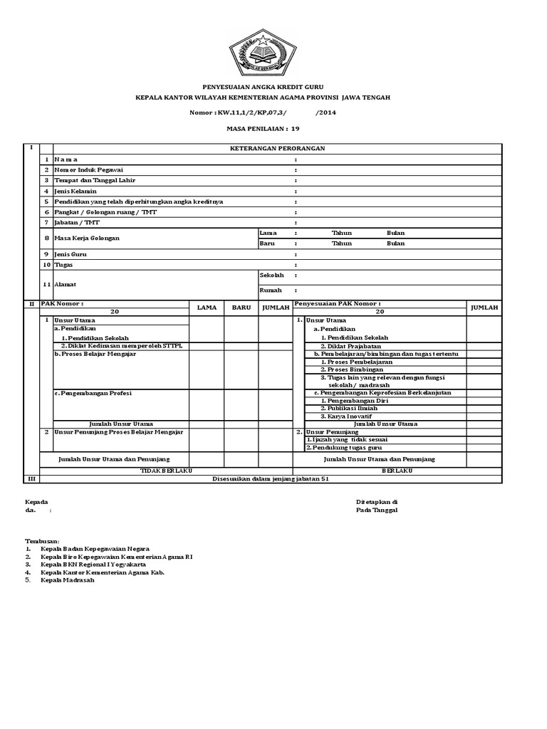 Contoh Format Inpassing PAK Guru | PDF
