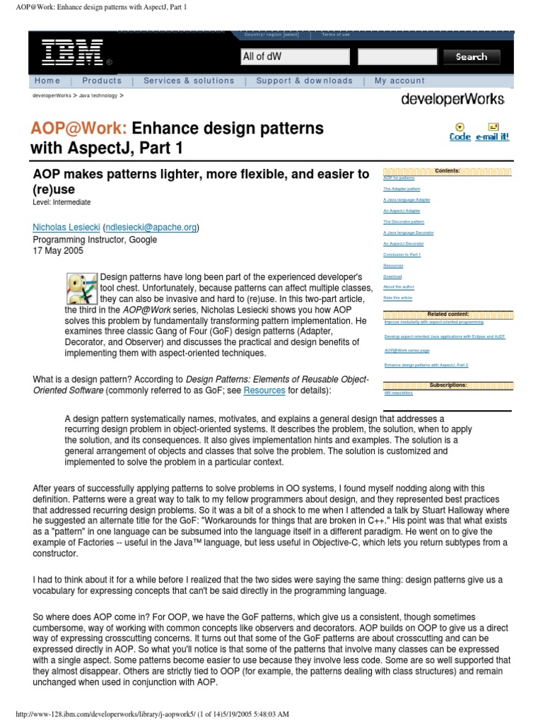Aop@Work:: Enhance Design Patterns With Aspectj, Part 1 | PDF | Software Design Pattern ...