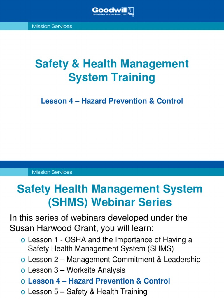 Safety & Health Management System Training: Lesson 4 - Hazard ...