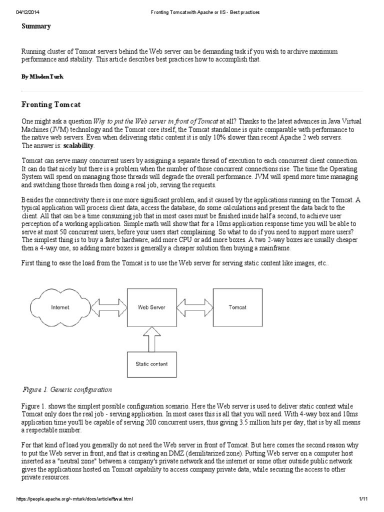 Fronting Tomcat With Apache Or Iis Best Practices Pdf Load Balancing Computing Web Server