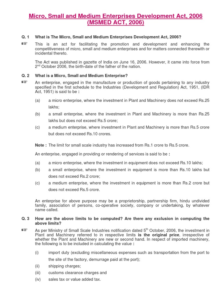 MSMED Act, 2006 Short Features | PDF | Interest | Banks