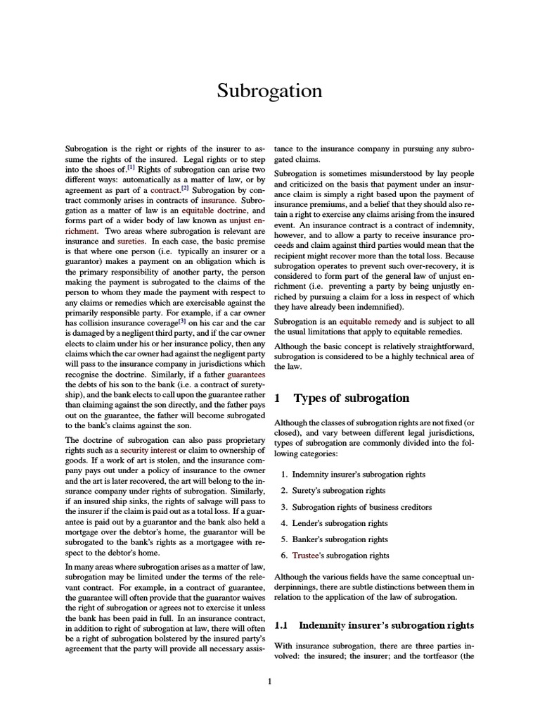 1 Types of Subrogation | PDF | Subrogation | Legal Ethics