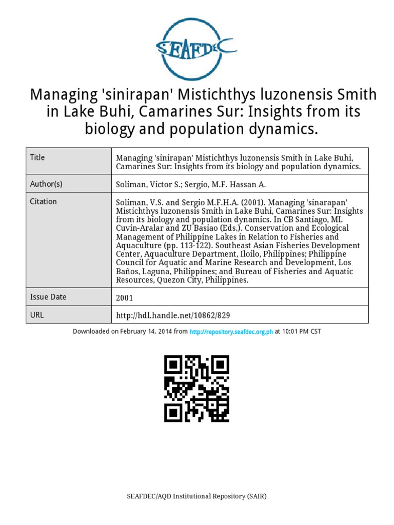 Sinarapan in Lake Buhi | PDF | Overfishing | International Union For ...