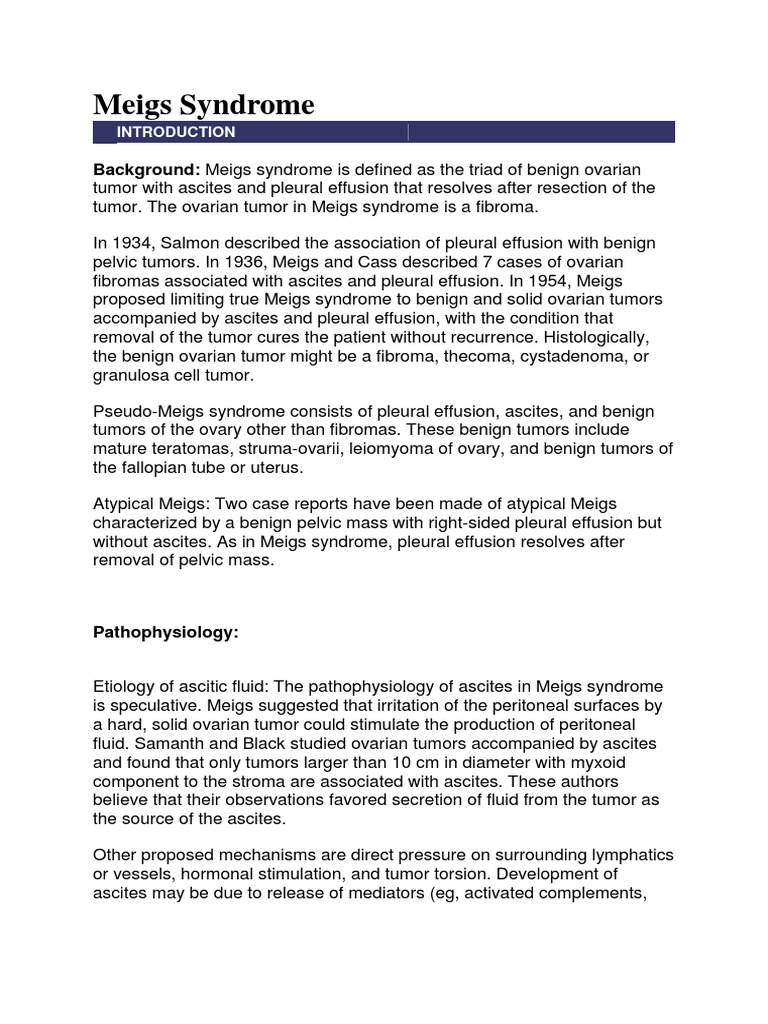 Meigs Syndrome | PDF | Ovarian Cancer | Neoplasms