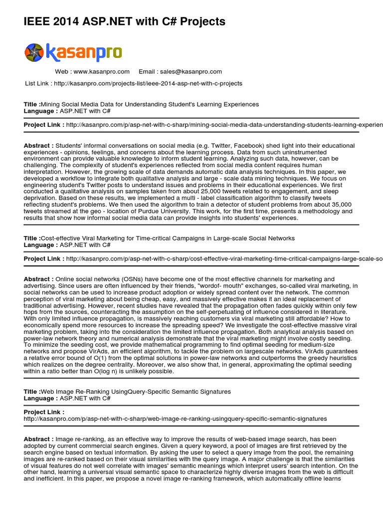 IEEE 2014 ASP - NET With C# Projects | PDF | Twitter | Social Media
