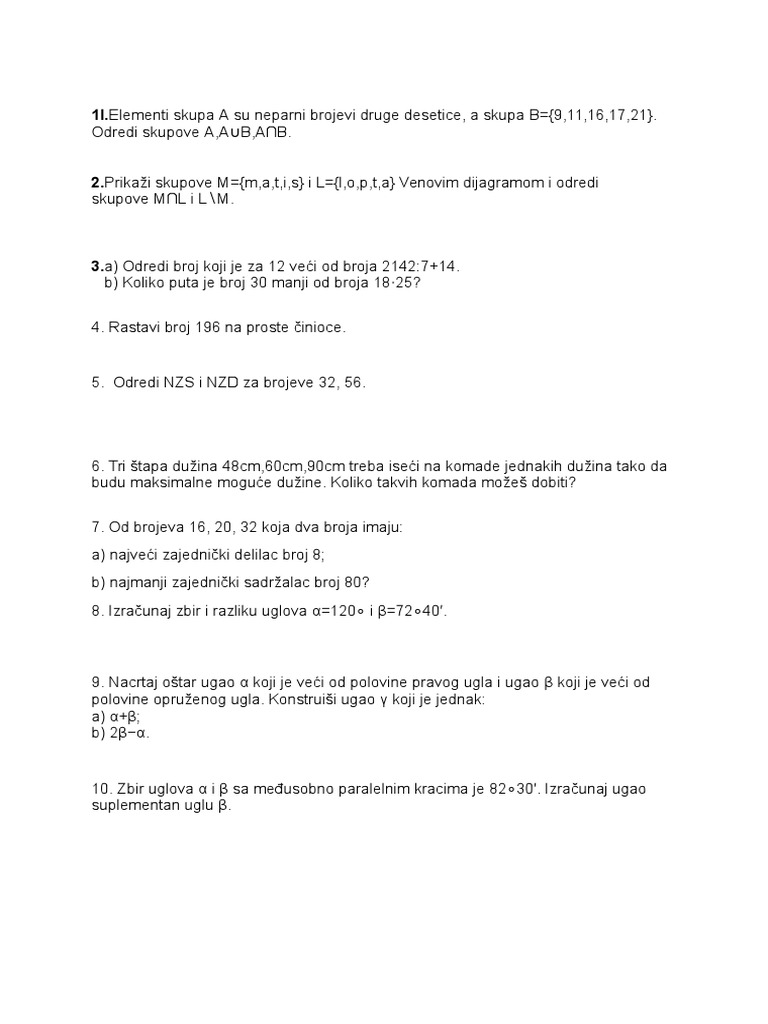 Matematika Skupovi 5.razred | PDF