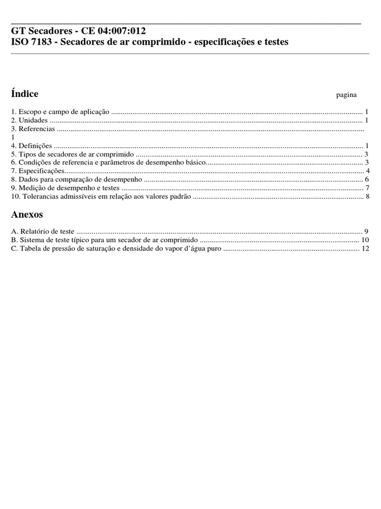Especificações de Secadores de Ar ISO 7183 | PDF
