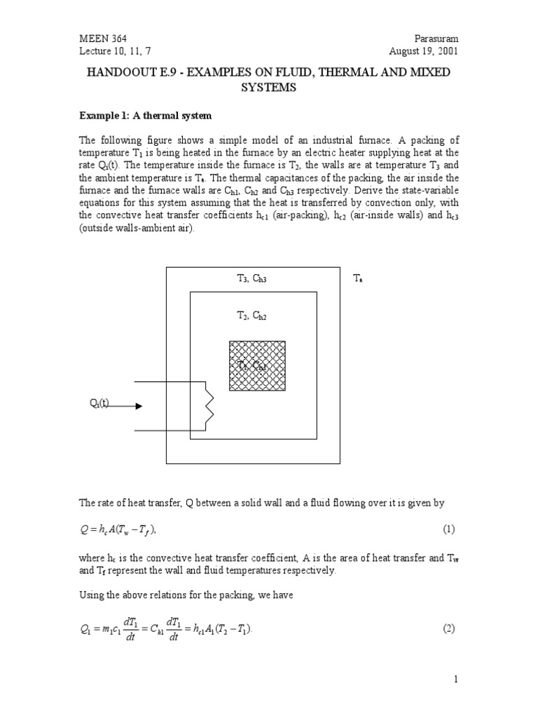 Handoout E.9 - Examples On Fluid, Thermal and Mixed Systems: Example 1 ...