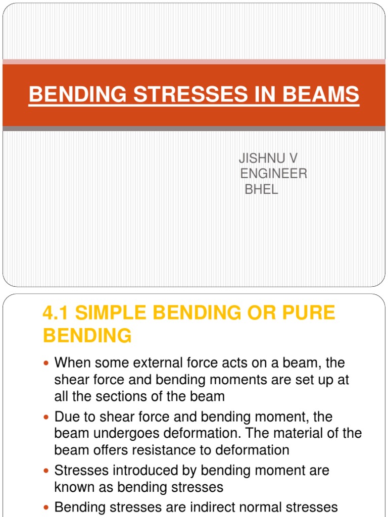 Bending Stresses in Beams: Jishnu V Engineer Bhel | PDF | Bending | Beam (Structure)