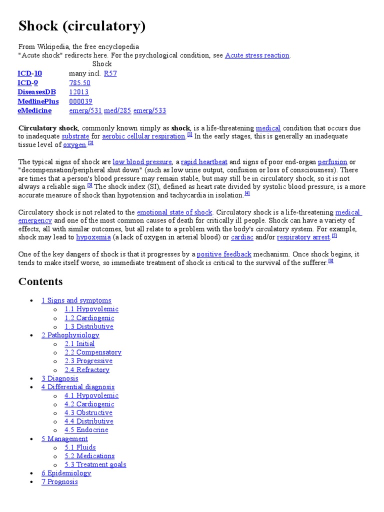 Shock (Circulatory) : Icd 10 Icd 9 Diseasesdb Medlineplus Emedicine ...