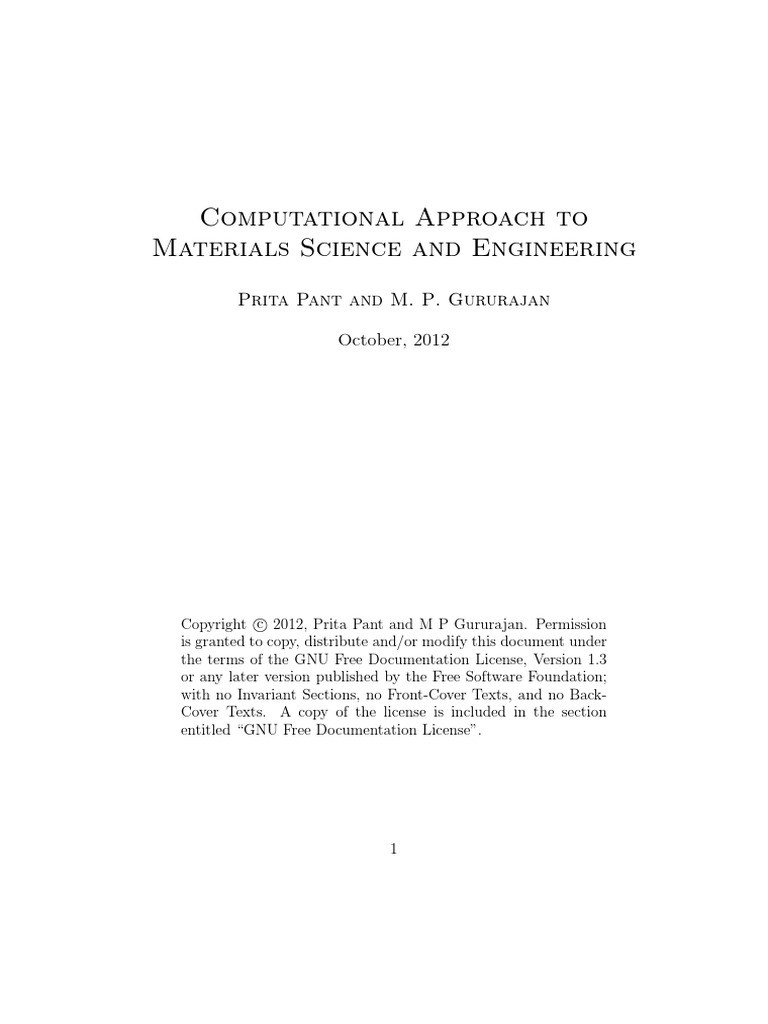Computational Approach To Materials Science and Engineering: Prita Pant ...