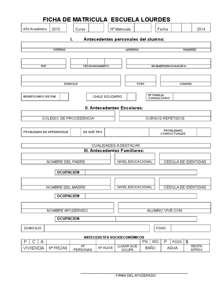 Ficha de Matricula 2014 | PDF