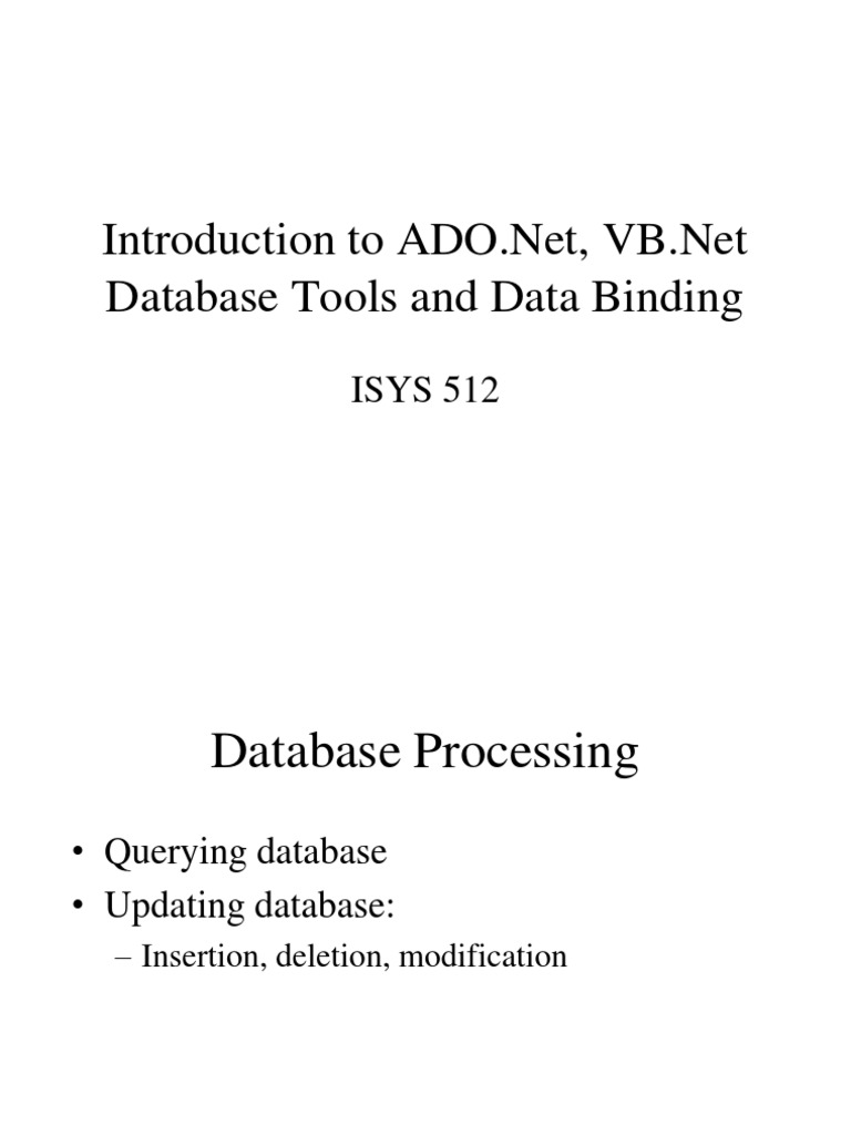 VB Net Data Access SF 10 | PDF | Microsoft Sql Server | Databases